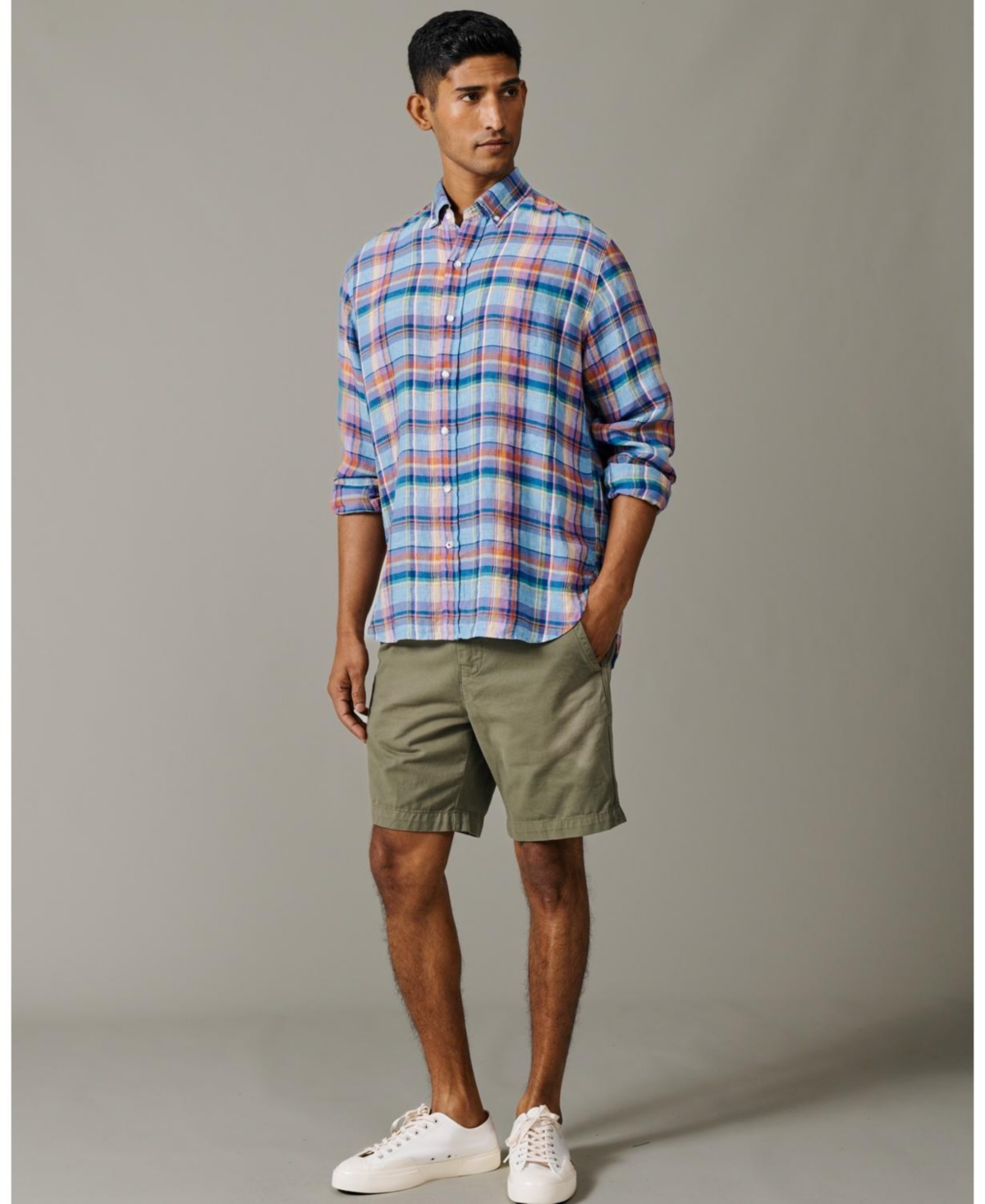 AUBIN croyland madras button-down linen shirt